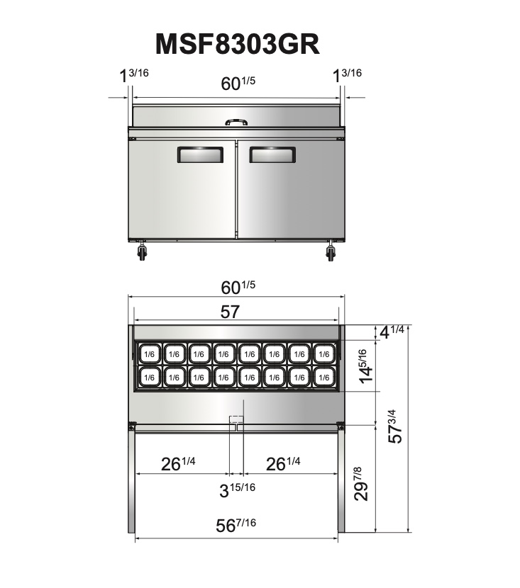 Atosa – MSF8303GR — 60″ Refrigerated Standard Top Sandwich Prep. Table ...