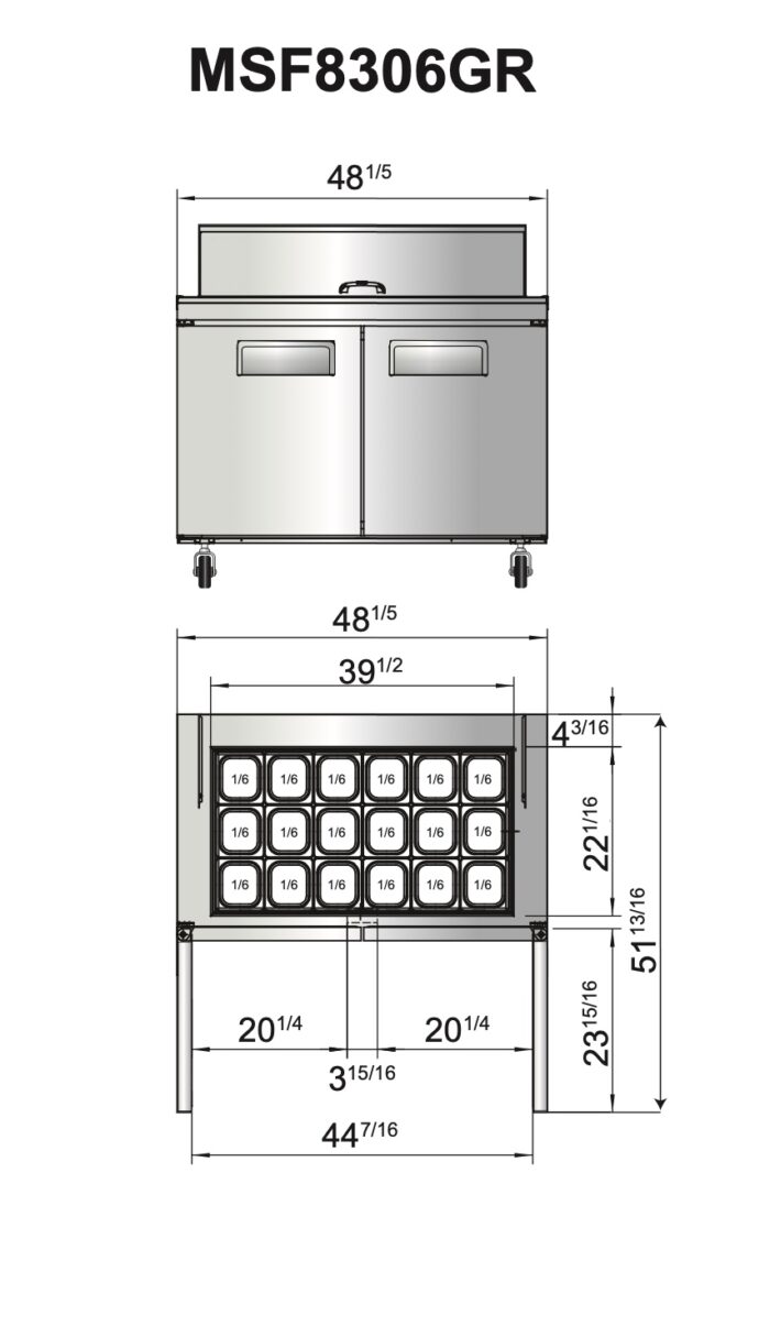 Atosa – MSF8306GR — 48″ Refrigerated Mega Top Sandwich Prep. Table ...